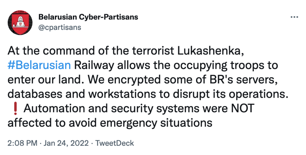Belarusian Railways Hacked by Cyberpartisans | Railway-News