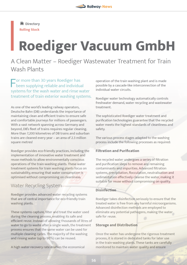 Roediger Wastewater Treatment for Train Wash Plants | Roediger