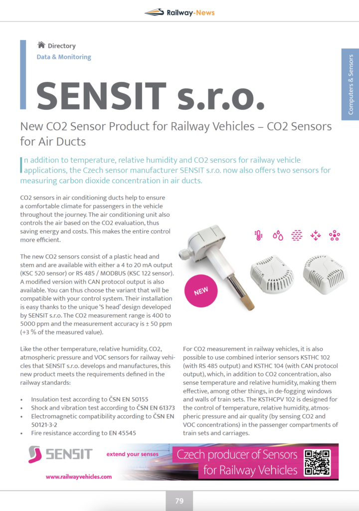New CO2 Sensor Product for Railway Vehicle Air Ducts | SENSIT