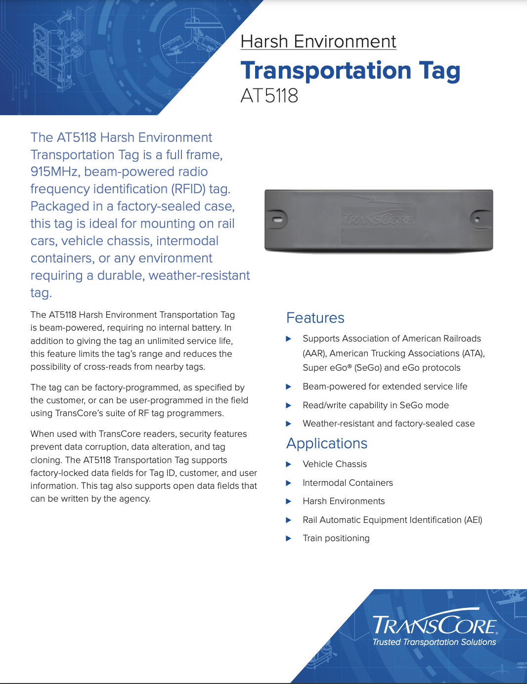 Harsh Environment Transportation Tag AT5118 | TransCore